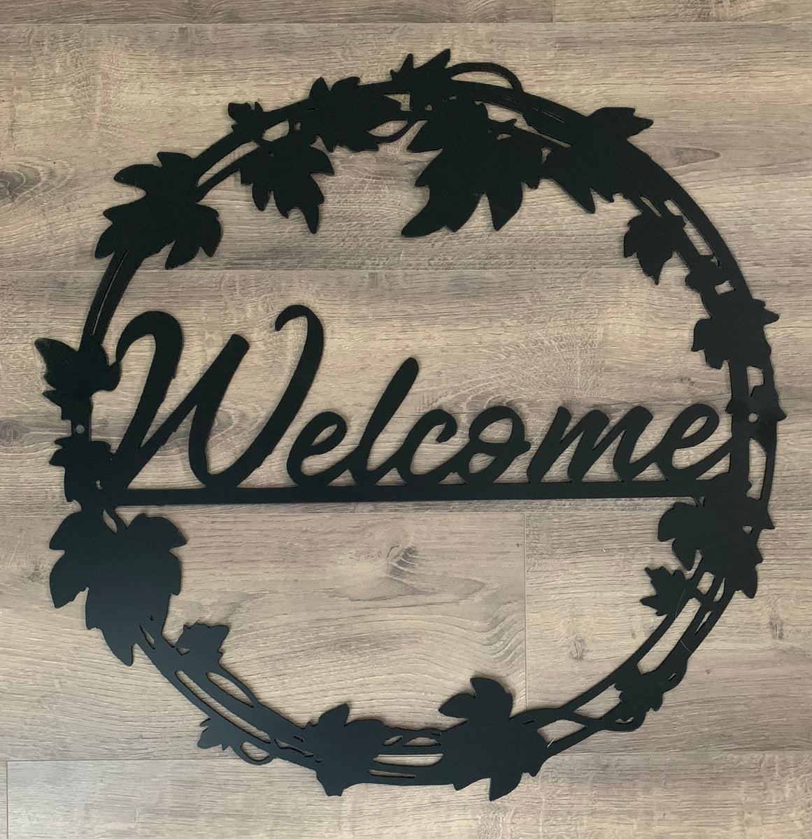 metal welcome sign with leaves – TheChalkShop